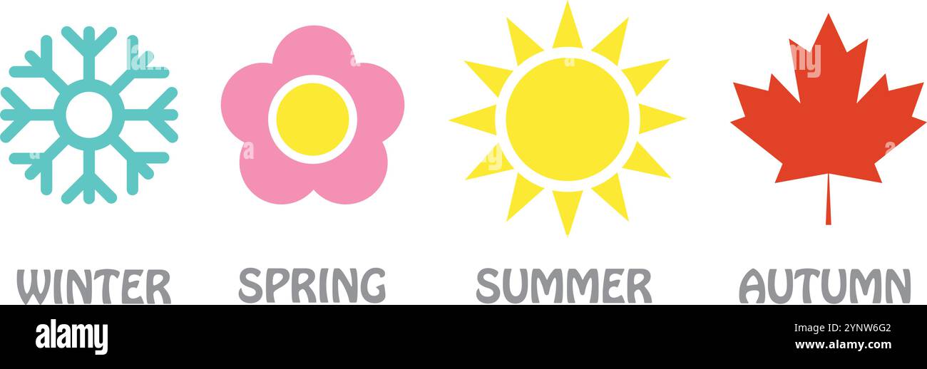 Four seasons icons, signs, symbols. Winter spring summer fall ...