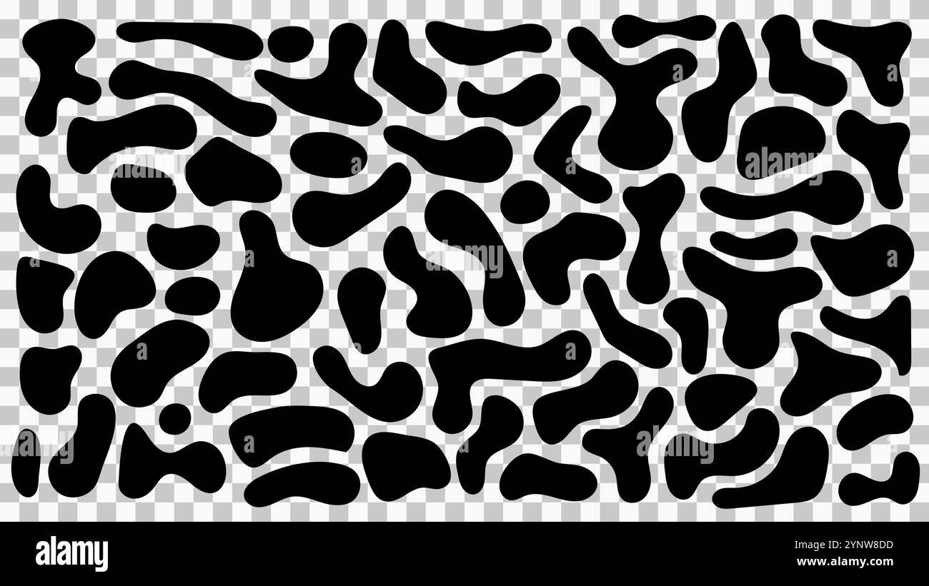 Abstract organic black blobs with irregular shapes, perfect for speech bubbles and modern decor ...