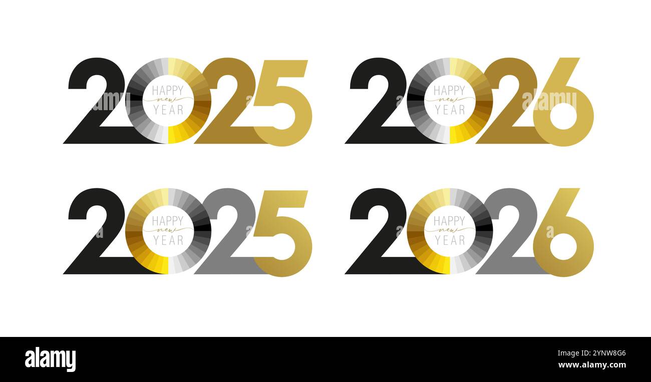 Set of 2025 and 2026 icons with grey and golden colours. Business ...