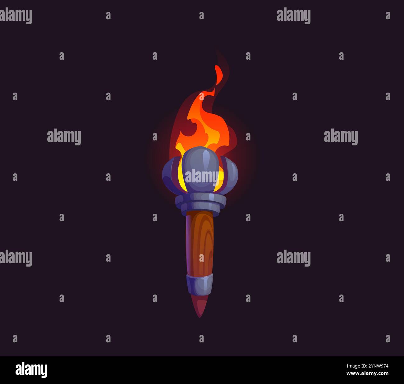 Torch, Medieval game cartoon fire light or ancient torchlight, vector ...