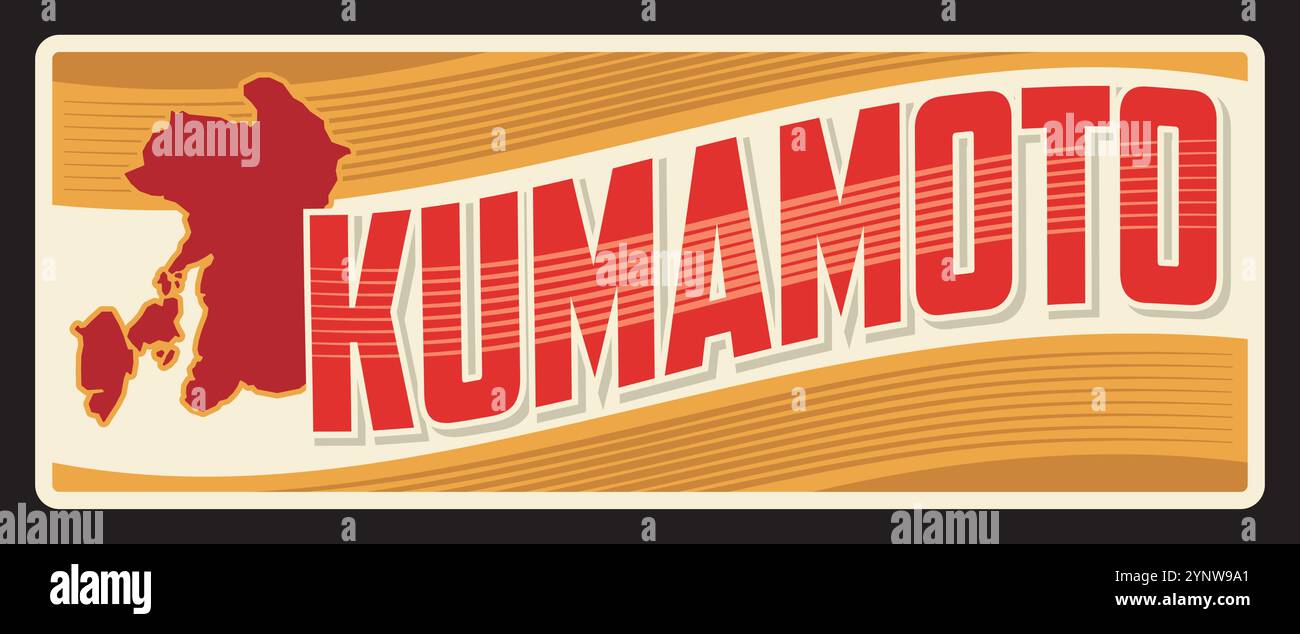 Kumamoto Japan prefecture retro travel plate, Japanese destination ...