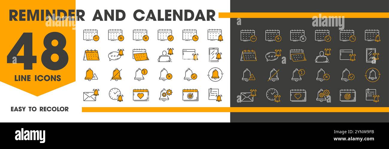 Reminder, calendar planner and alarm icons for notification message ...