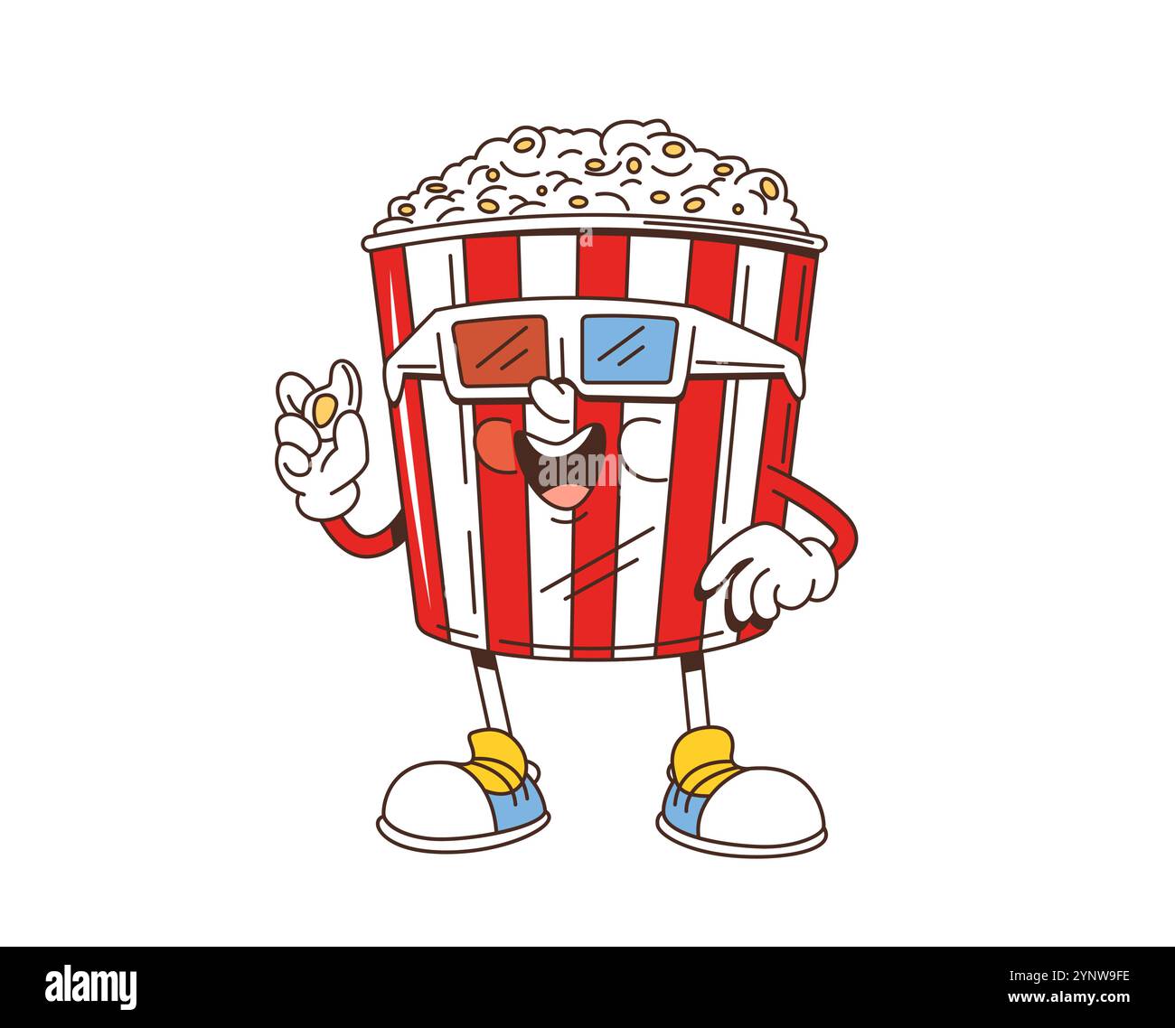 Cartoon retro groovy popcorn bucket or fast food character, vector ...