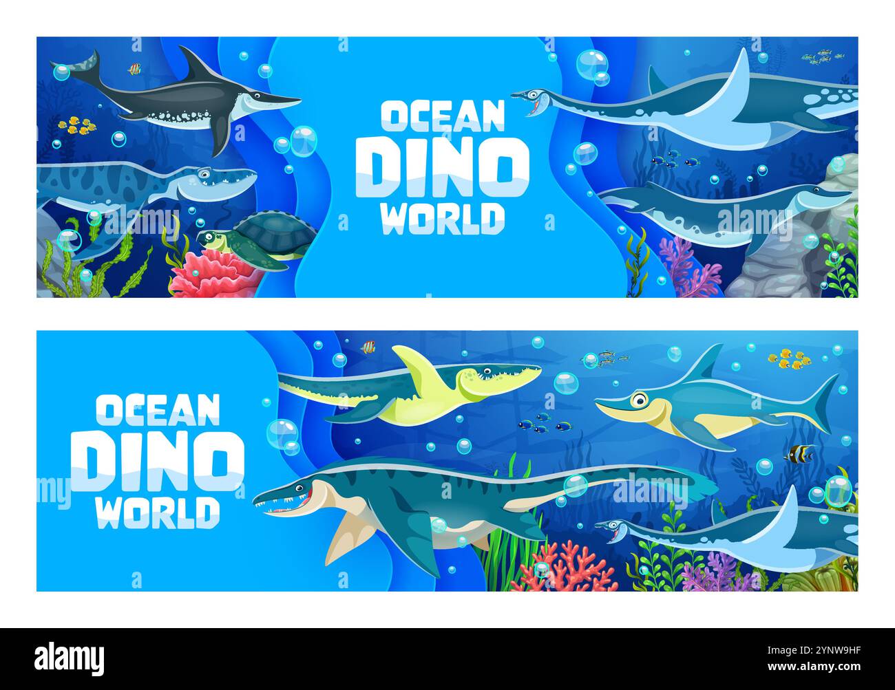 Prehistoric underwater dinosaurs and reptiles characters vector 3d ...