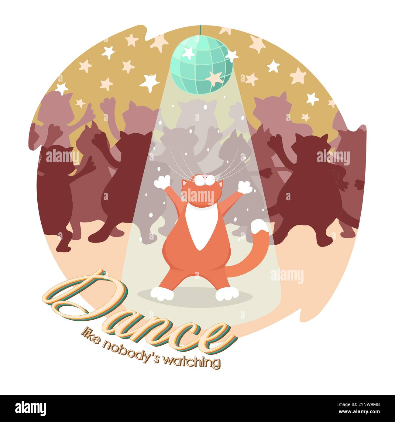 Dancing ginger cat on dance floor with disco ball Stock Vector Image ...