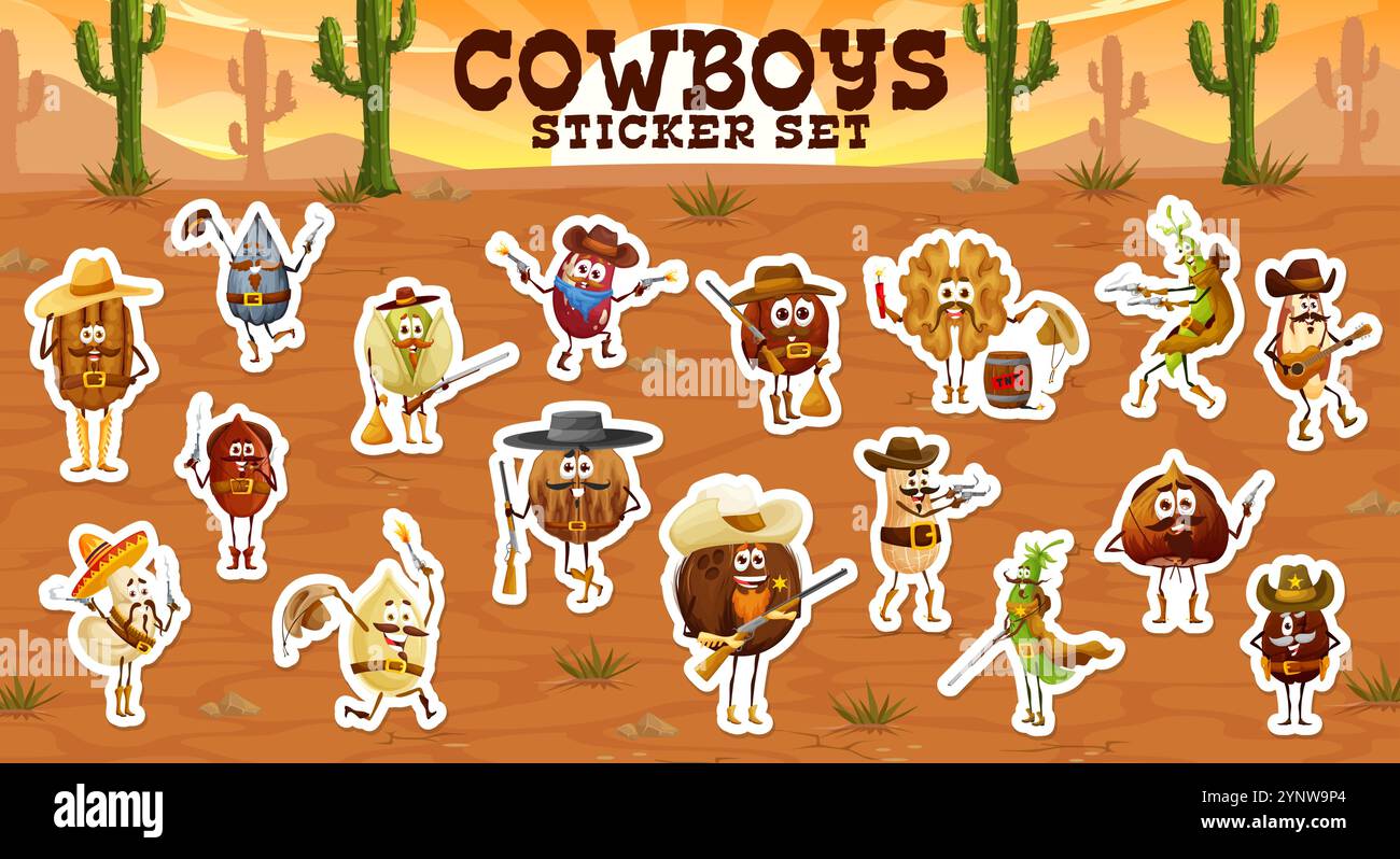 Stickers pack of cartoon cowboy, ranger, sheriff and bandit nuts ...