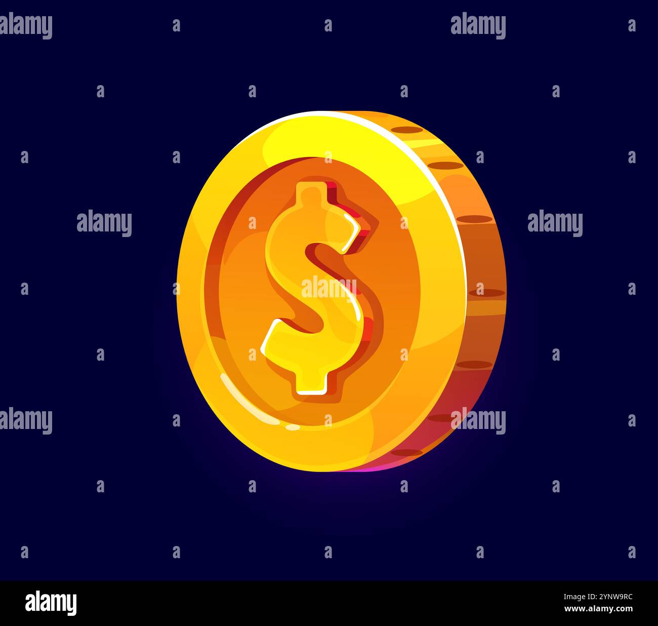 Golden dollar coin game asset. Isolated cartoon vector circular Usa ...