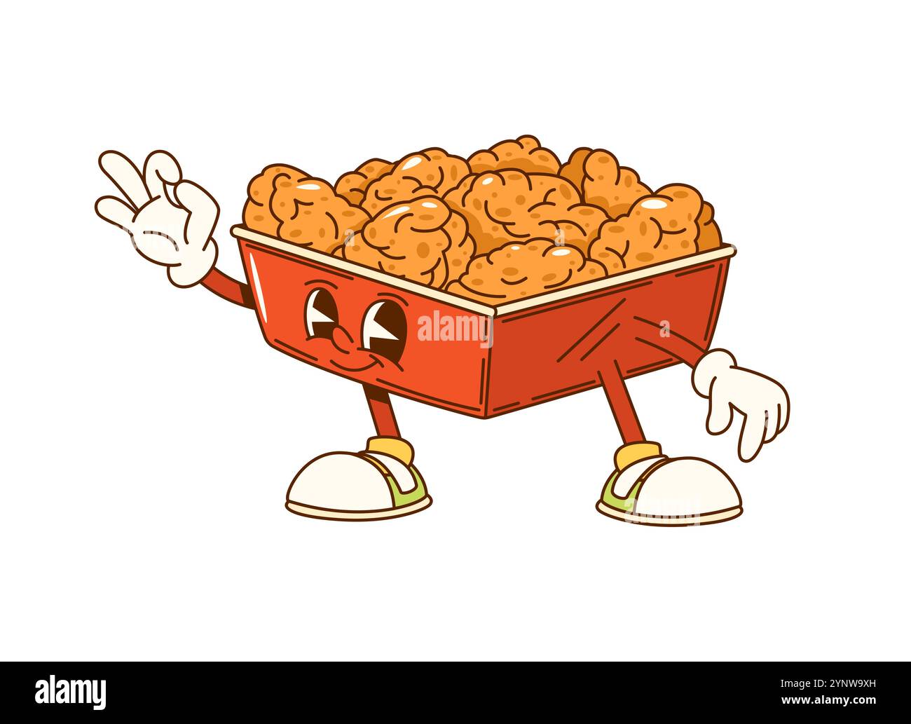 Cartoon groovy box of chicken nuggets fast food character flashing ok ...