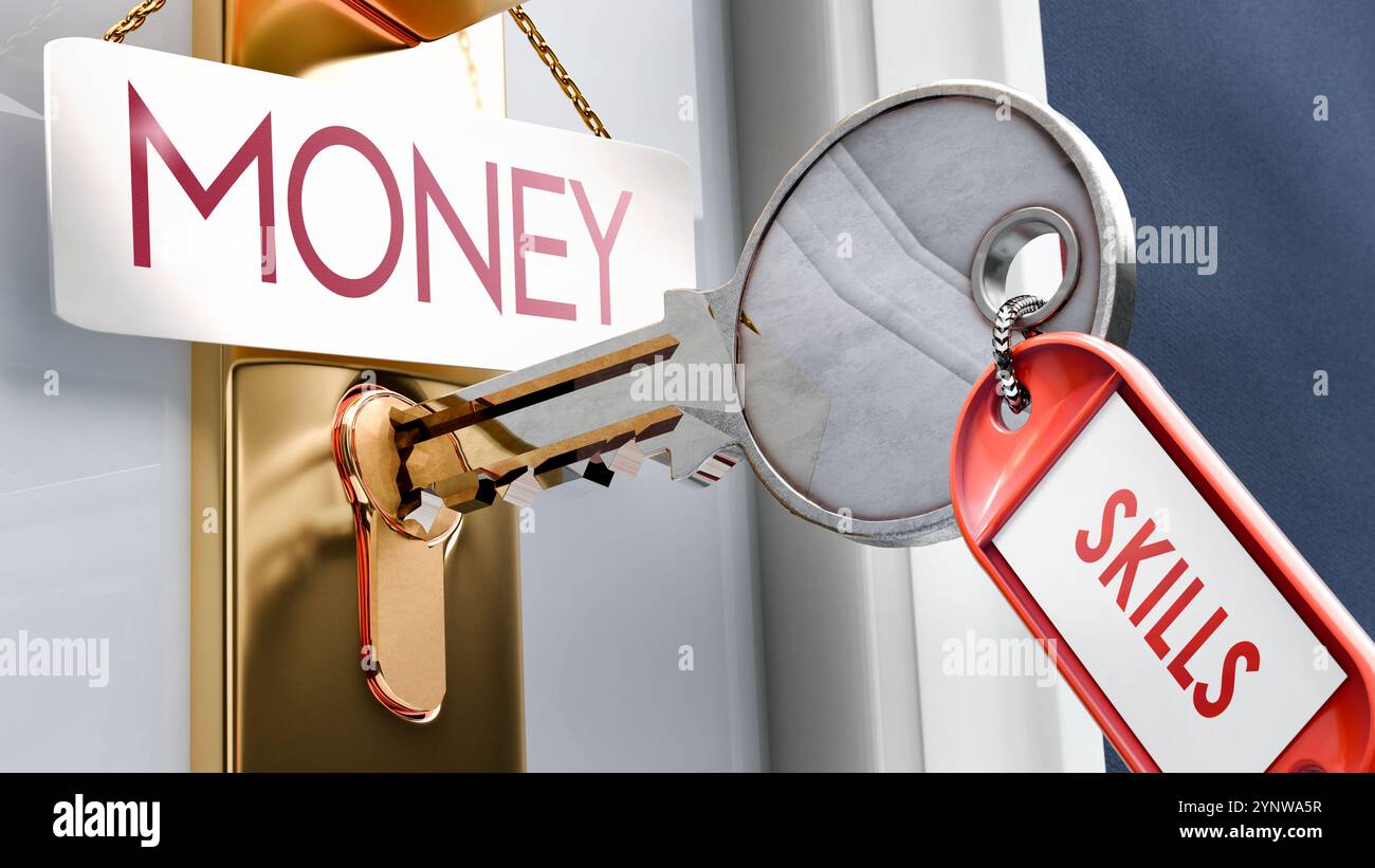 Skills leads to Money - it's a key to unlock money. A door key metaphor ...