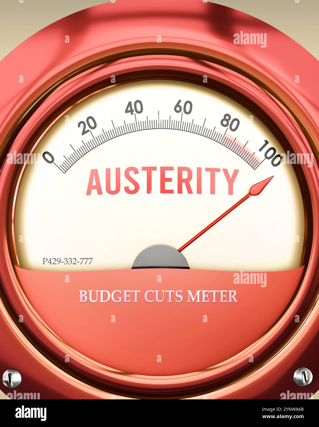 Austerity and Budget Cuts Meter that is hitting a full scale, showing a ...