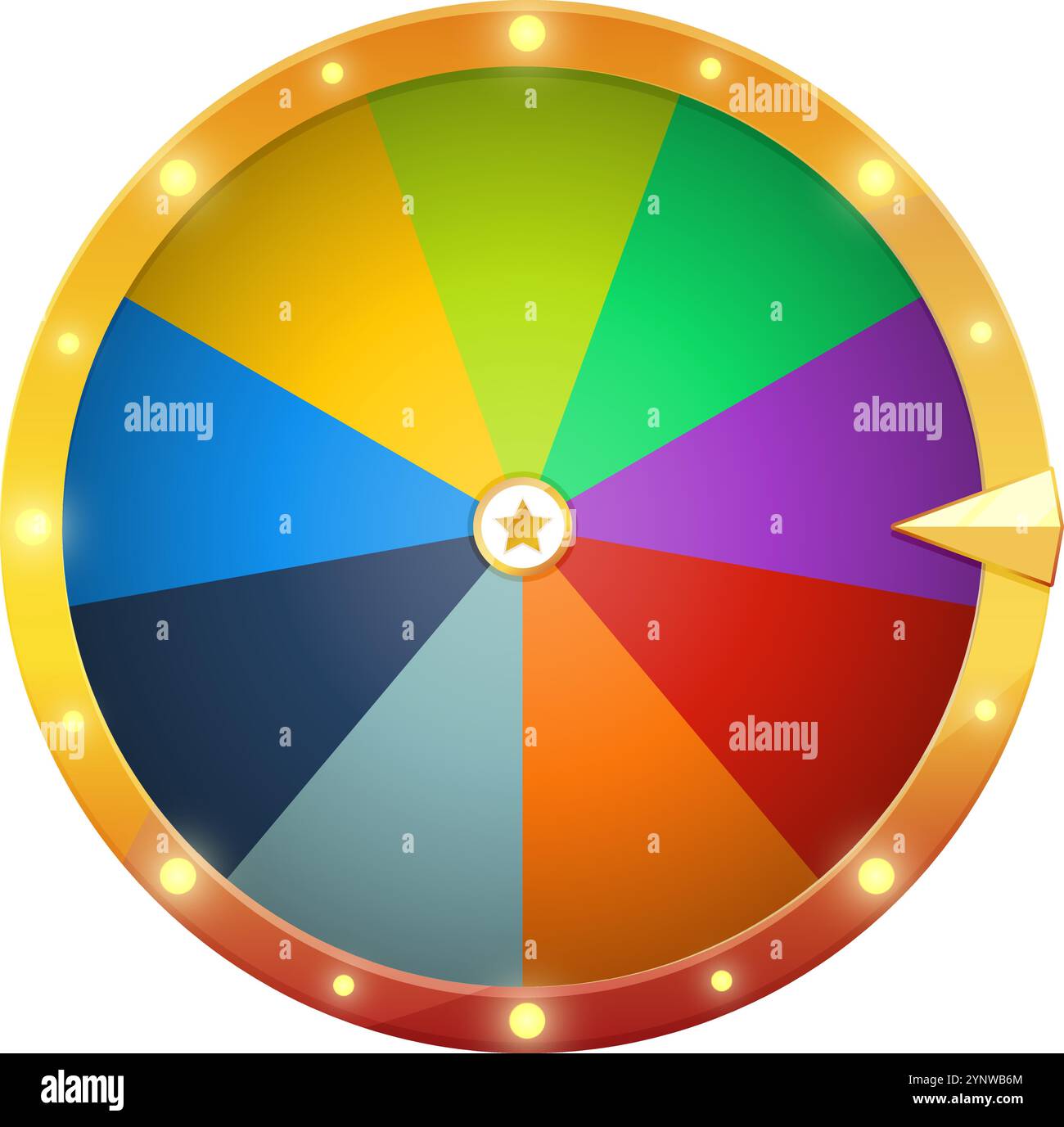 A colorful wheel with a star in the center and a red arrow pointing to ...