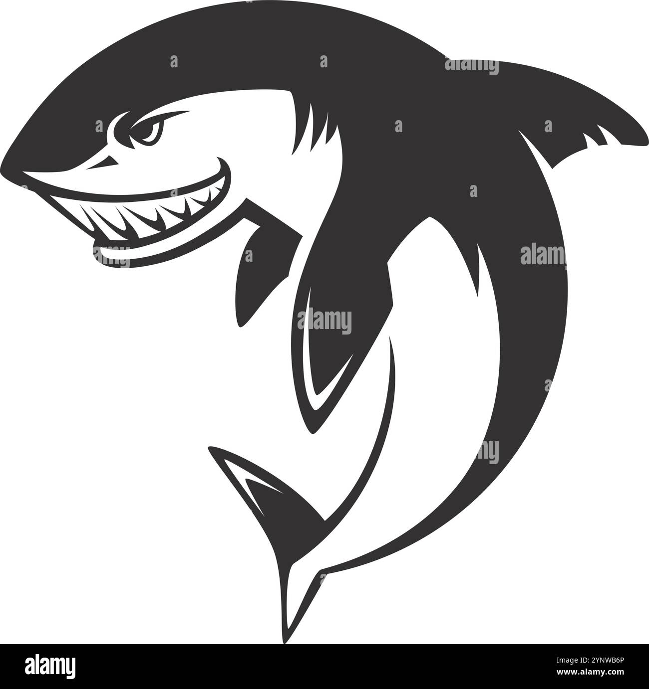 A black and white shark with its mouth open and teeth showing Stock ...