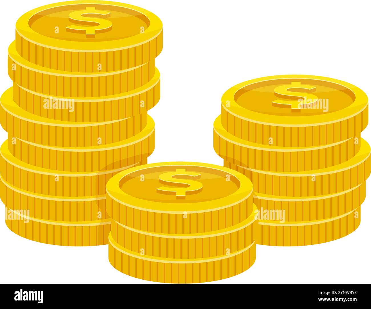 Three stacks of gold coins with a dollar sign on top Stock Vector Image ...