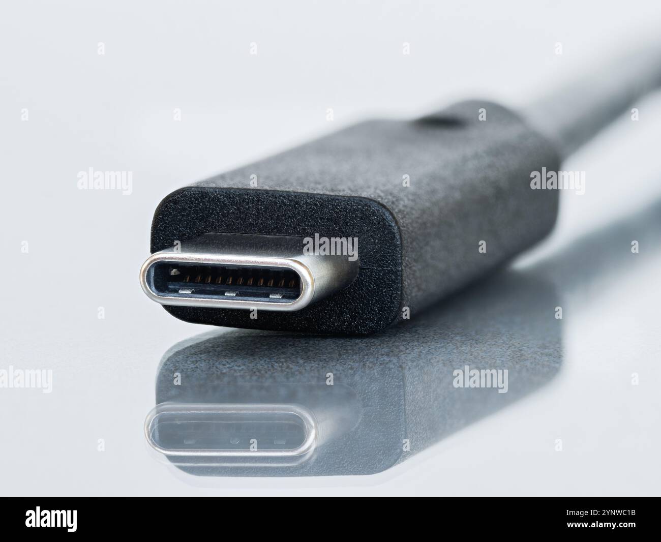 Macro shot of type C connector isolated on white background with reflection Stock Photo - Alamy