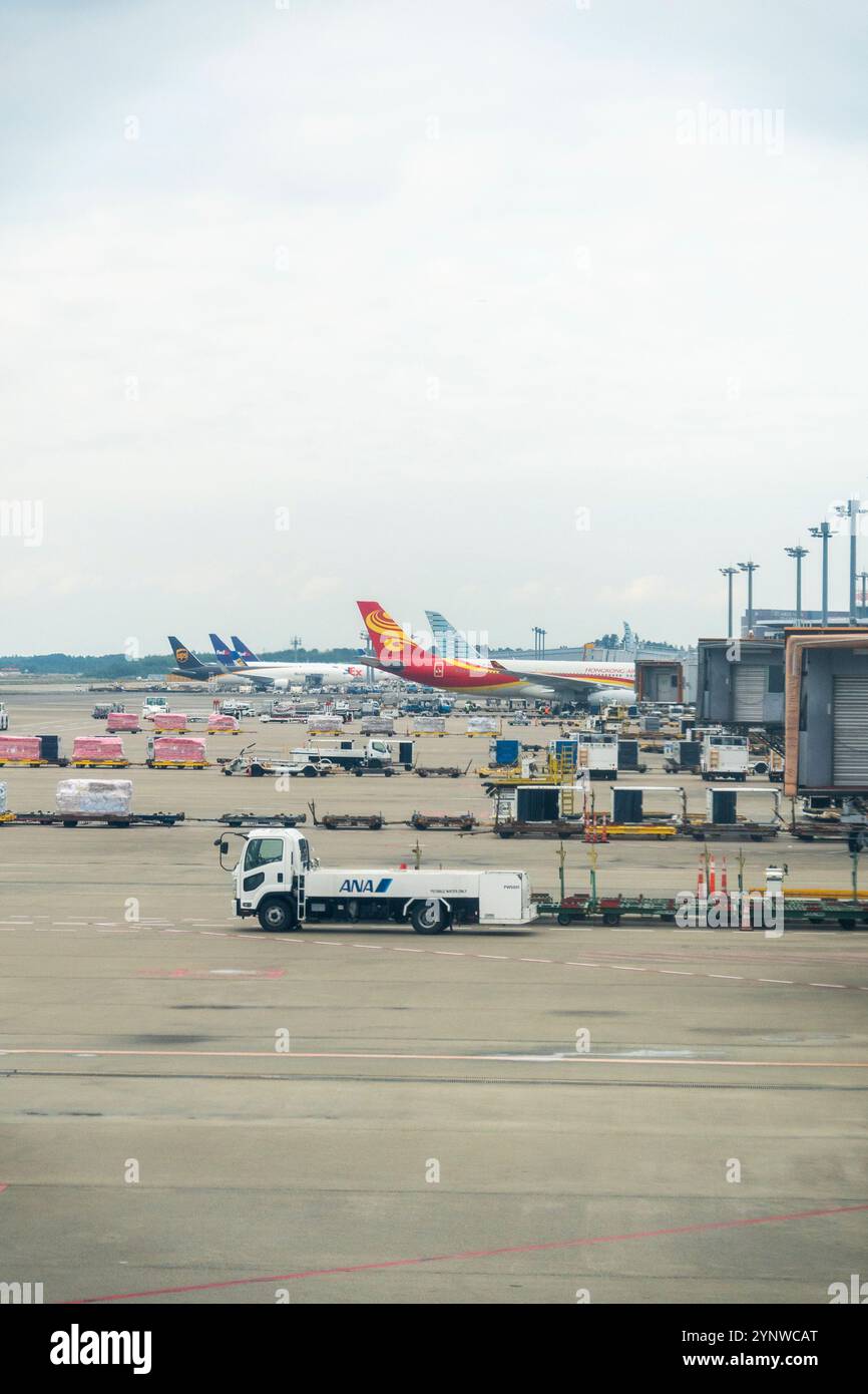Airplanes lined up at bustling airport terminal under cloudy sky Stock ...