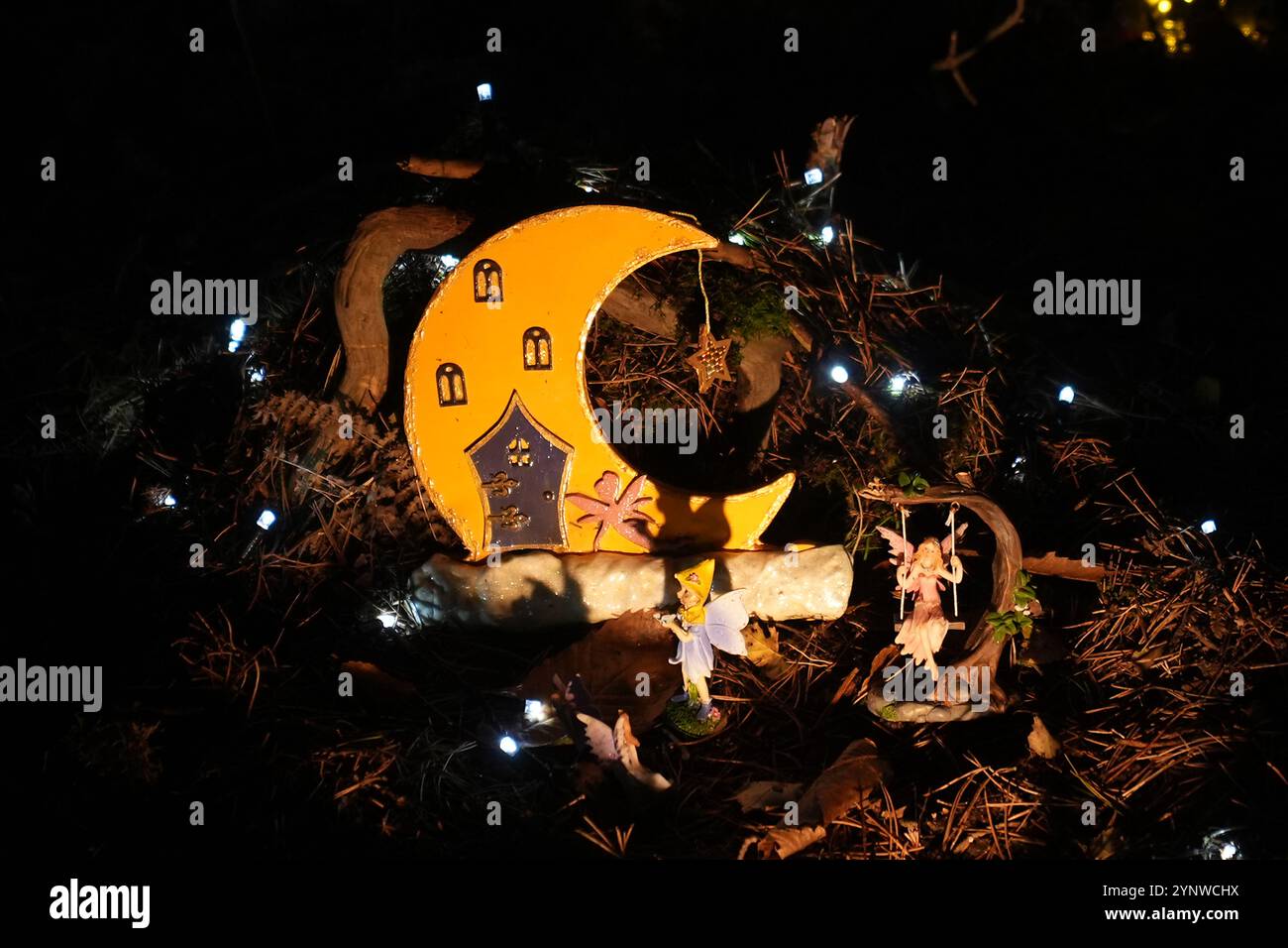 Fairy doors are illuminated on the woodland floor during Luminate ...
