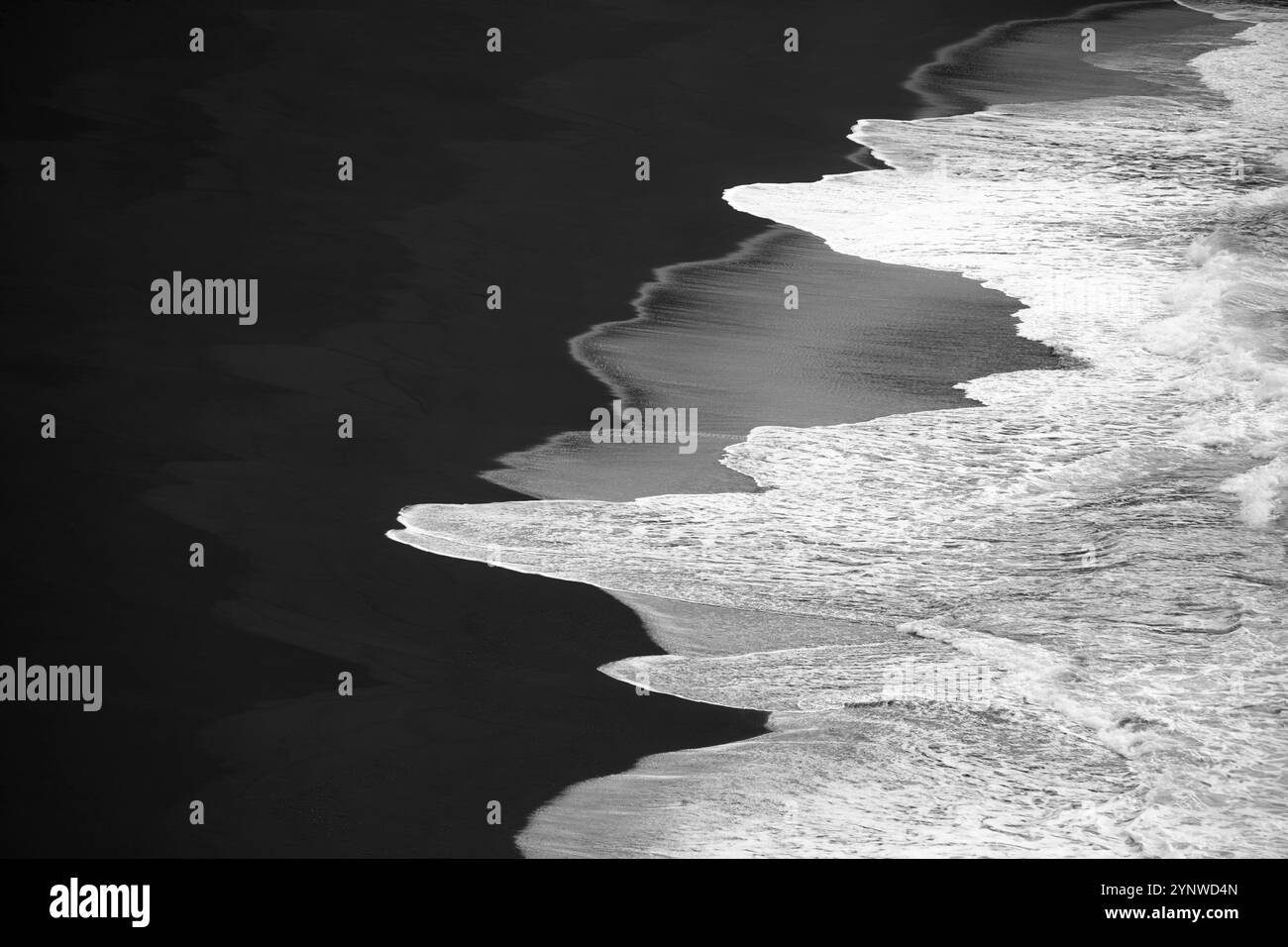 Black-and-White Ocean Waves on Black Sand Volcanic Beach - Minimal ...