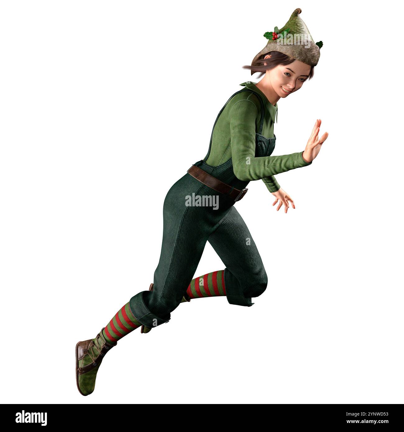 3D rendering of a female Christmas helper isolated on white background ...