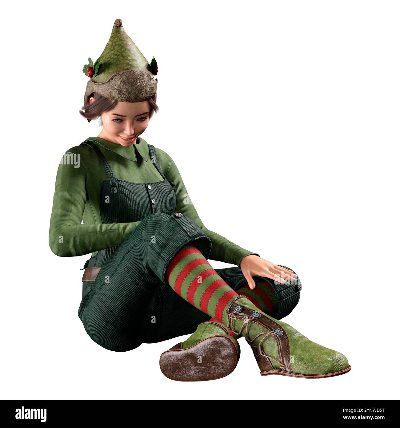 3D rendering of a female Christmas helper isolated on white background ...