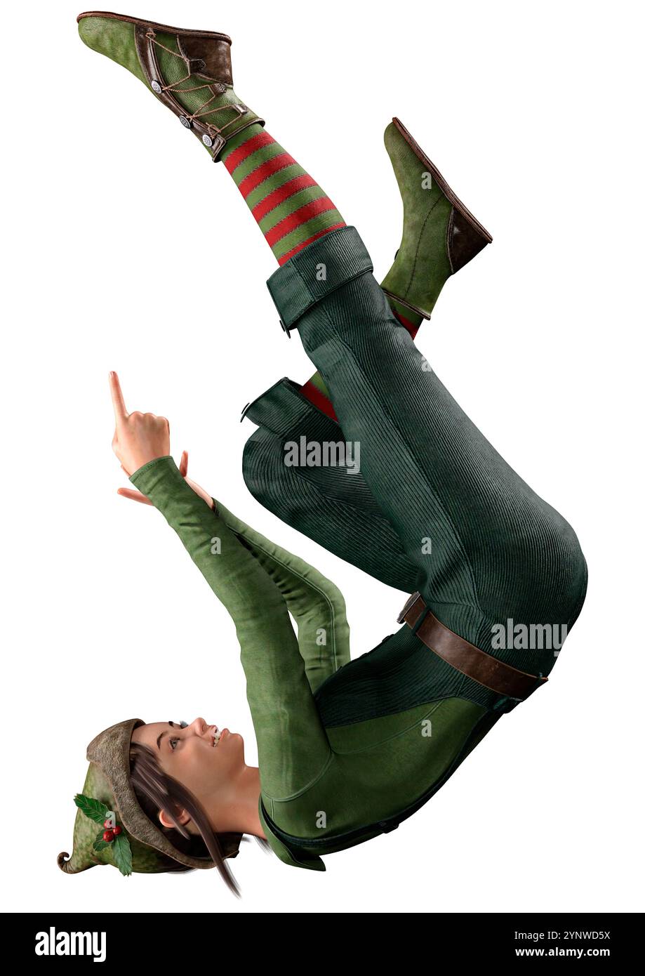 3D rendering of a female Christmas helper isolated on white background ...