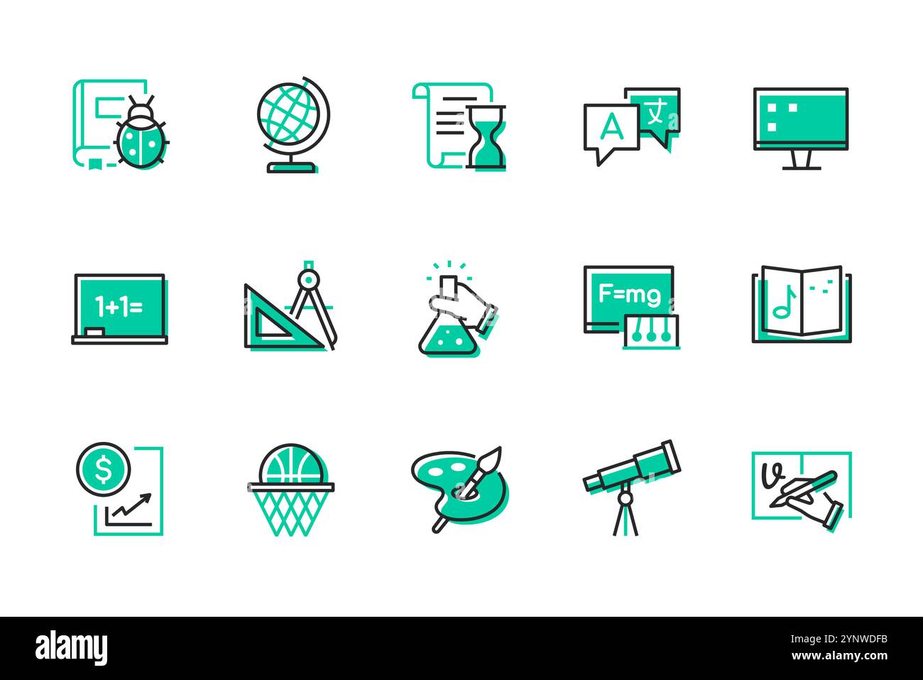 Education and school subjects - set of line design style icons Stock ...