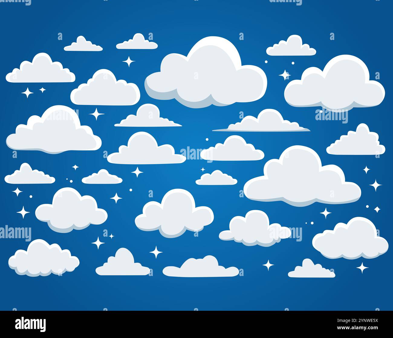 Set of cartoon clouds sky background vector illustration. Landscape ...