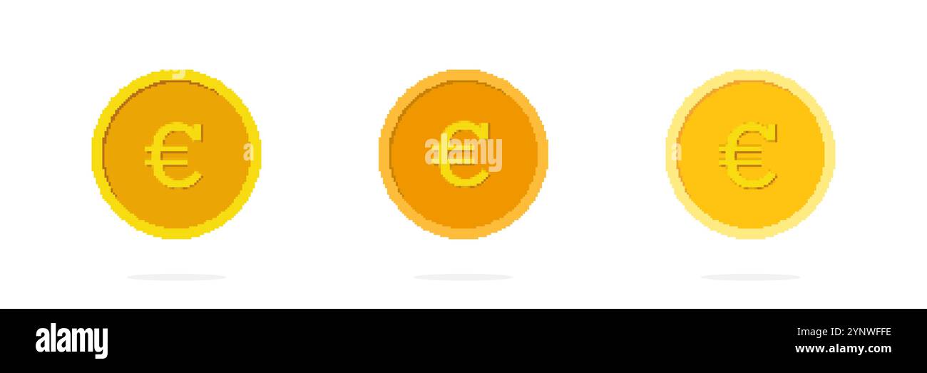 Euro Pixel Art Gold Coin Icon Set. Coin Symbol for Digital Finance in ...
