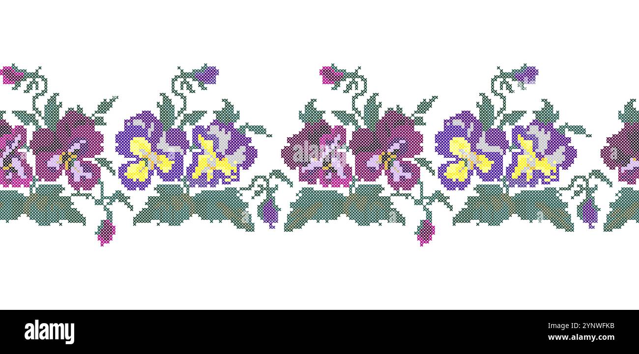 Cross Stitch Flowers Embroidery Seamless Pattern Stock Vector Image ...