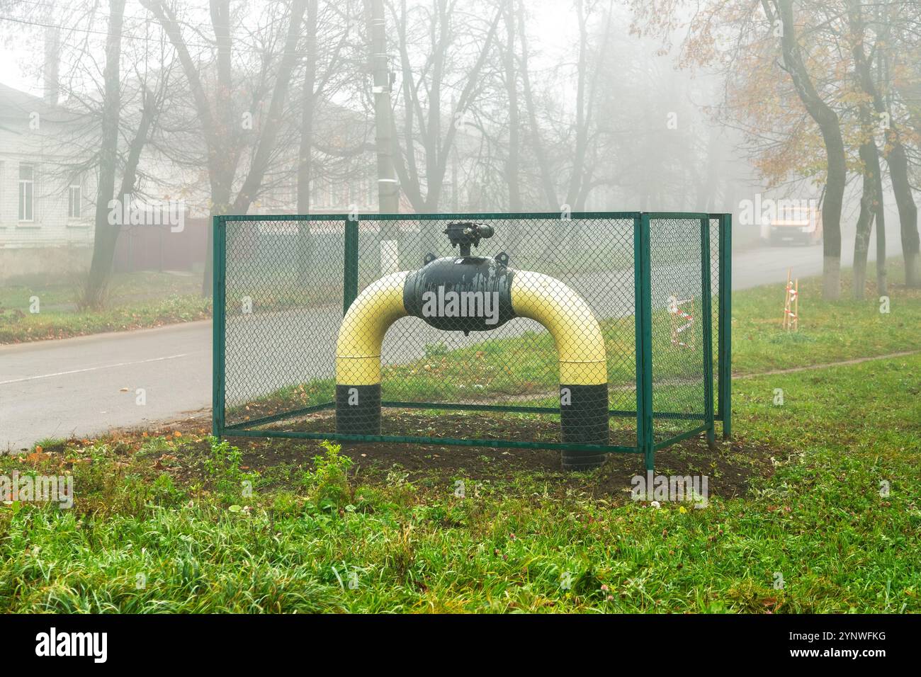 Protective structure of gas pipeline in a fenced enclosure on a foggy ...
