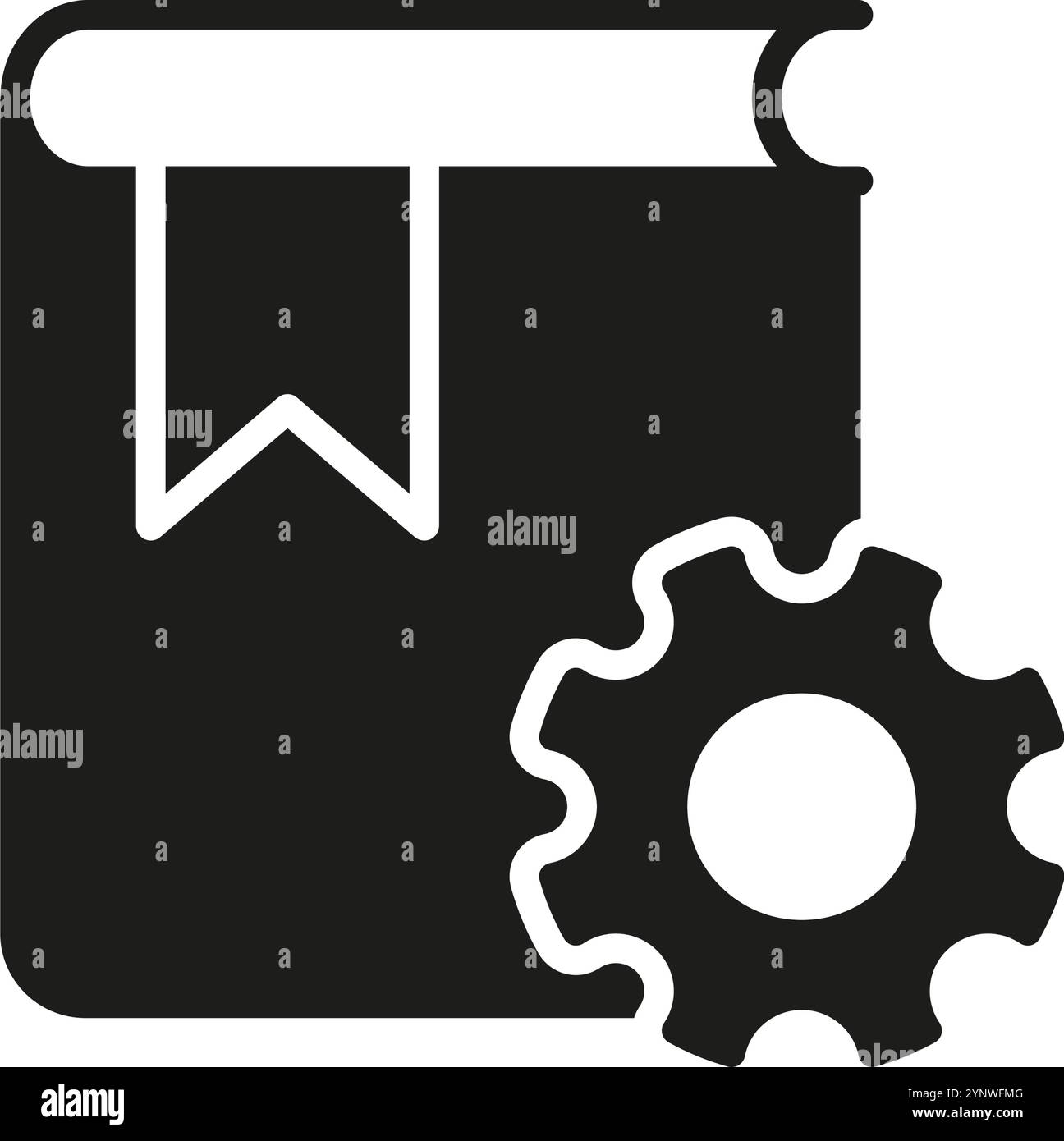 Book and Gear Silhouette Icon for Settings and Support Guide. Manual ...