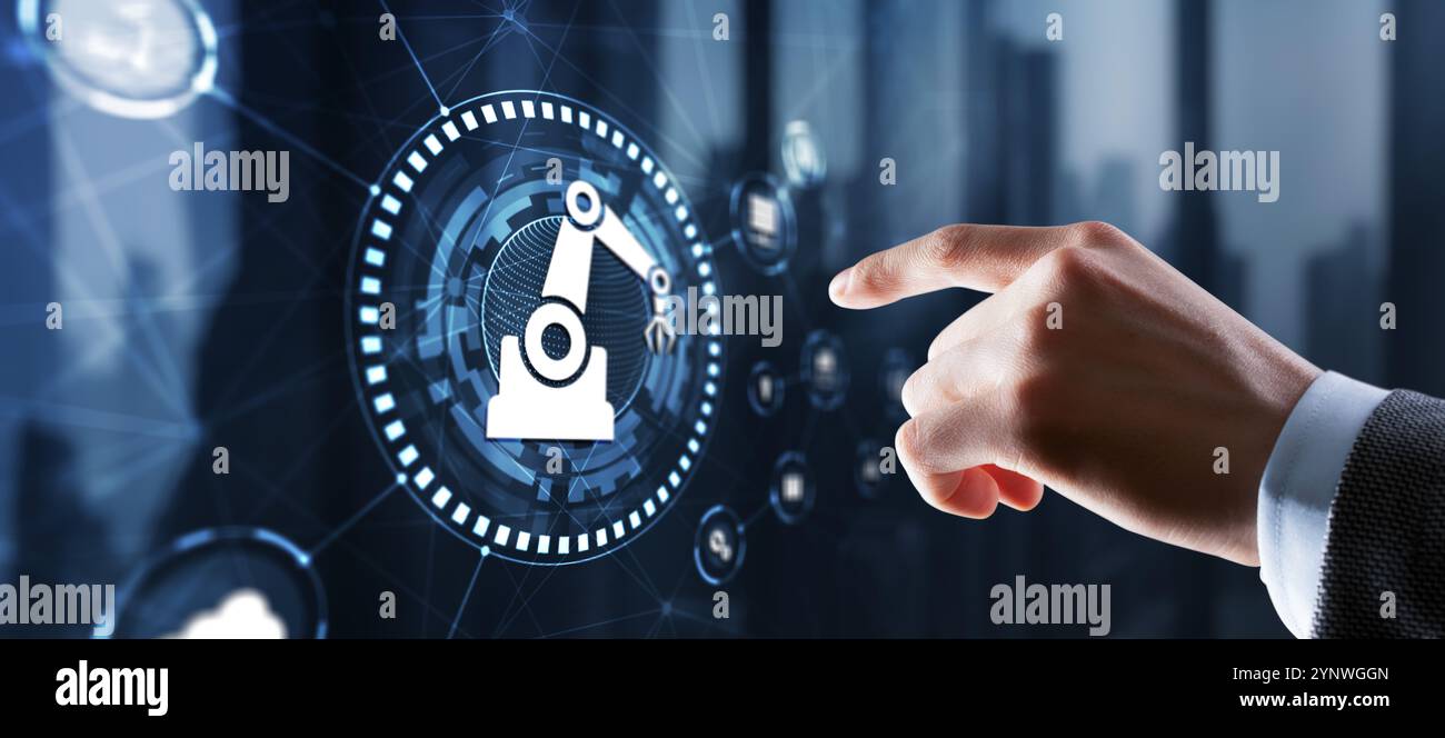 RPA Robotic Process Automation system. Artificial intelligence concept ...