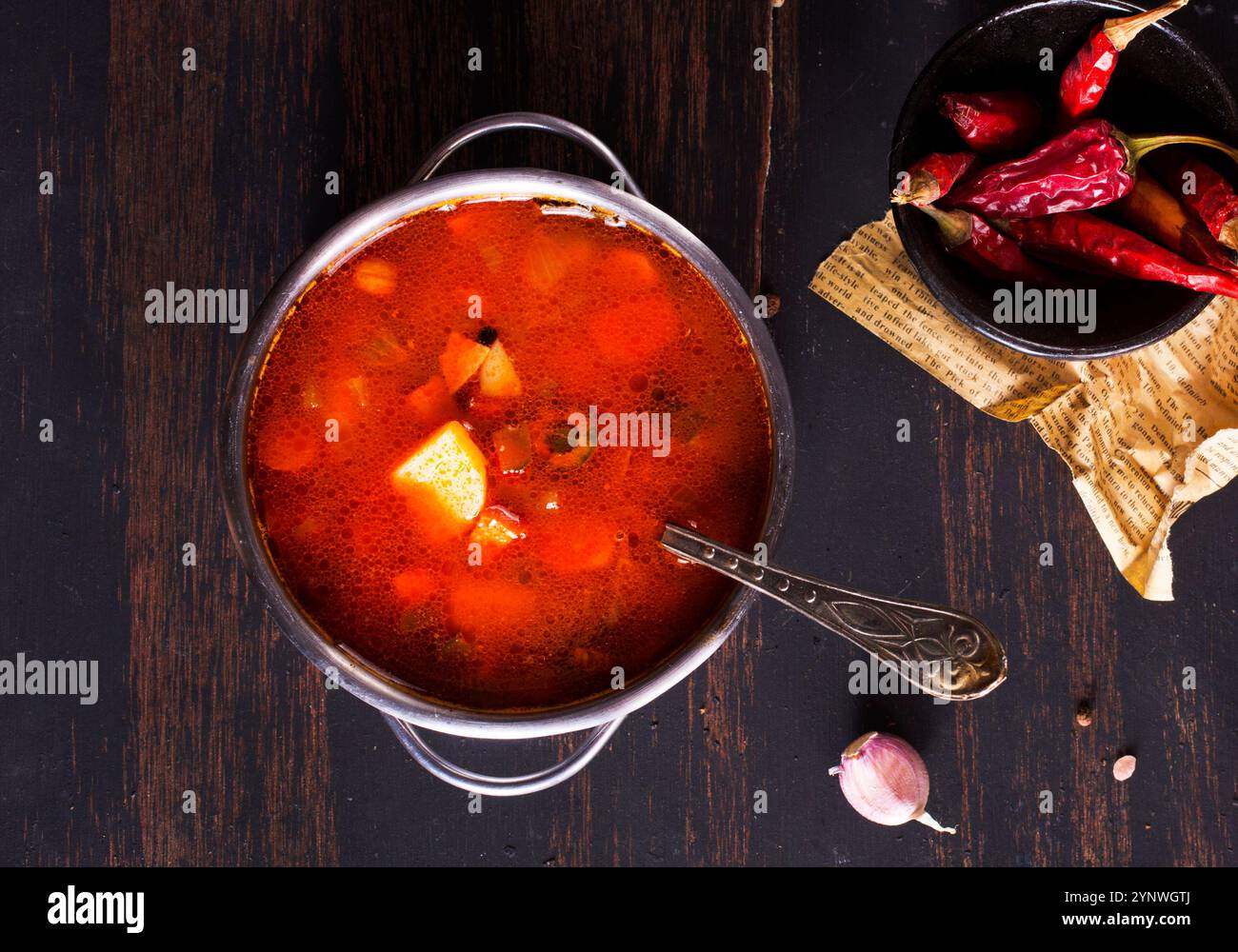 Meat solyanka soup with sausages, olives and vegetables Stock Photo - Alamy