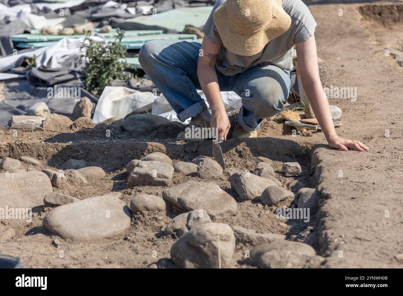Archaeologists working at excavation site Stock Photo - Alamy