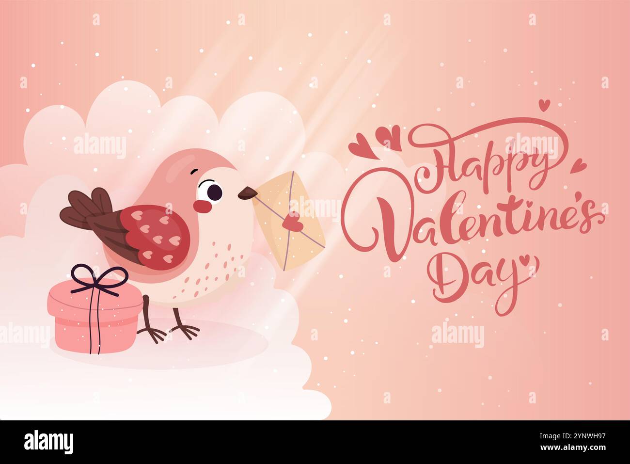 Happy Valentine's Day, cute card of a bird holding a letter Stock ...