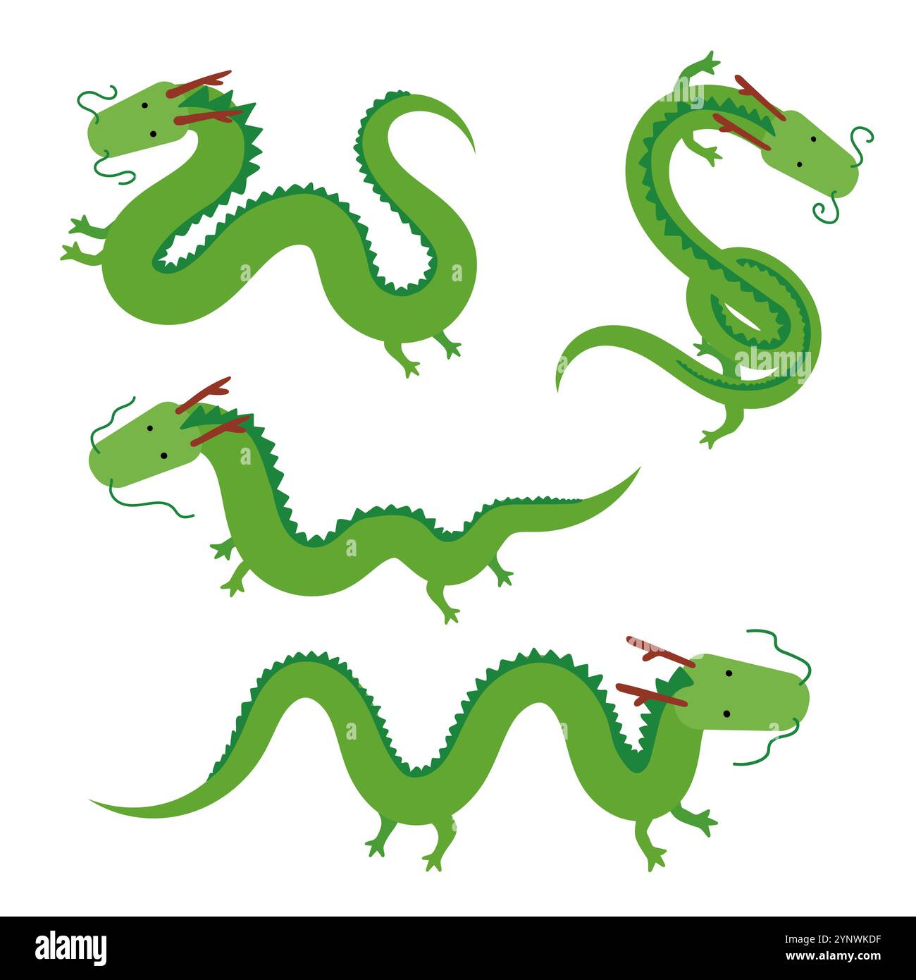Cute Chinese green long dragons collection Stock Vector Image & Art - Alamy