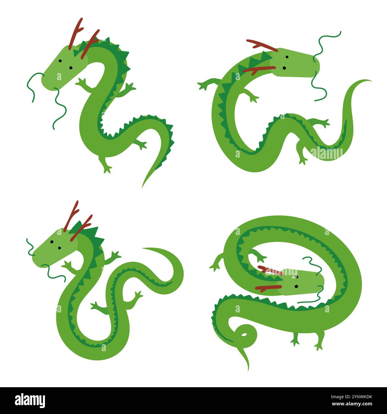 Cute Chinese green long dragons collection Stock Vector Image & Art - Alamy