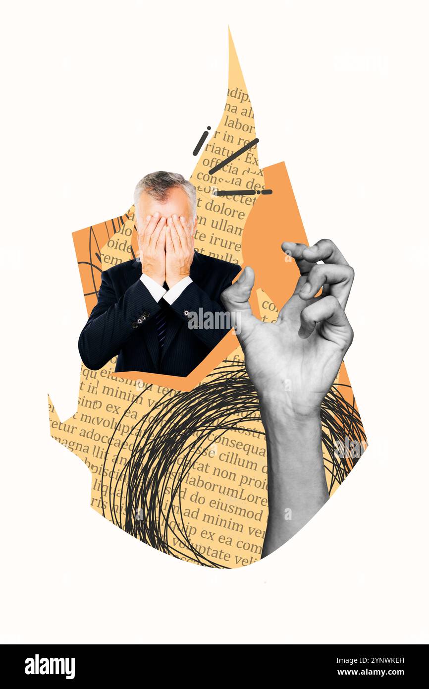 Composite artwork photo collage template sketch of textpage aged man ...