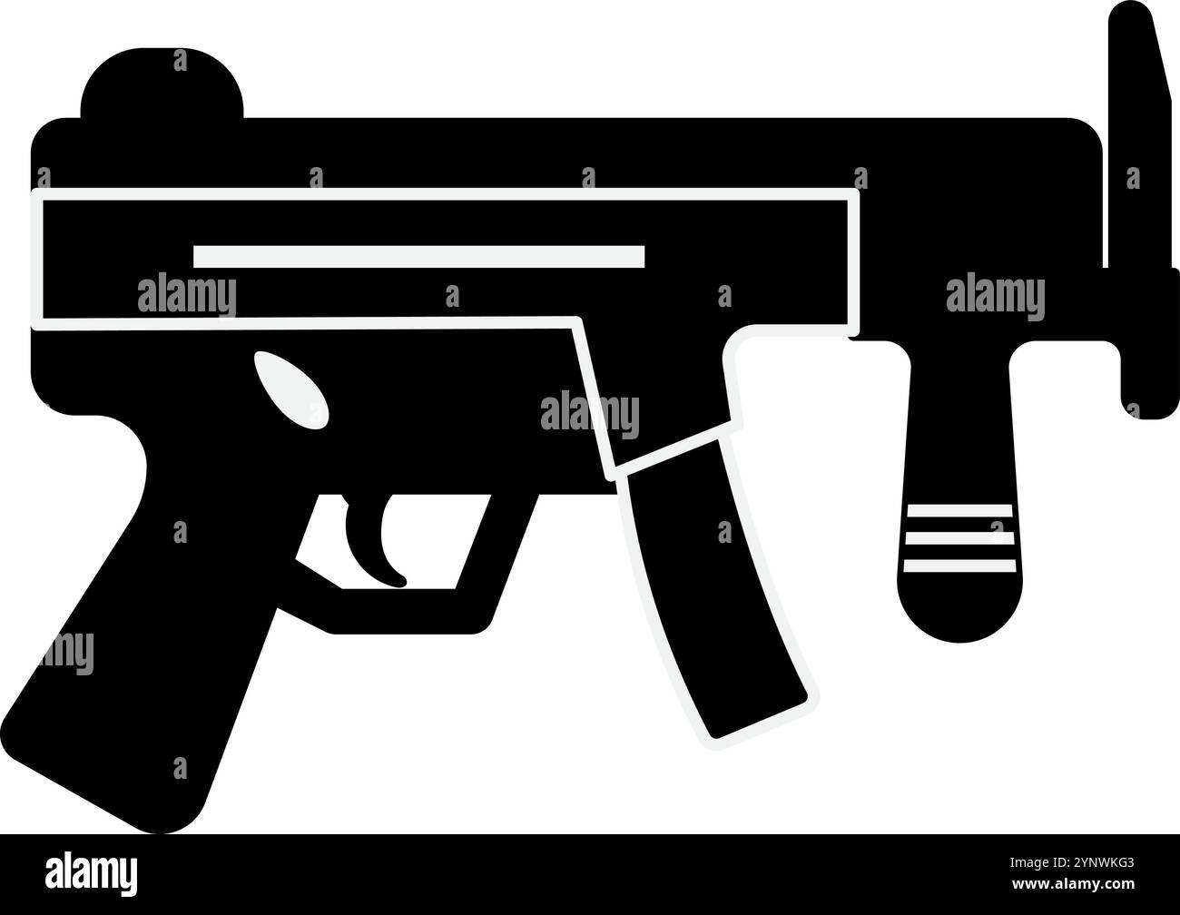 A black gun with a white handle. The gun is a weapon and is not a toy ...