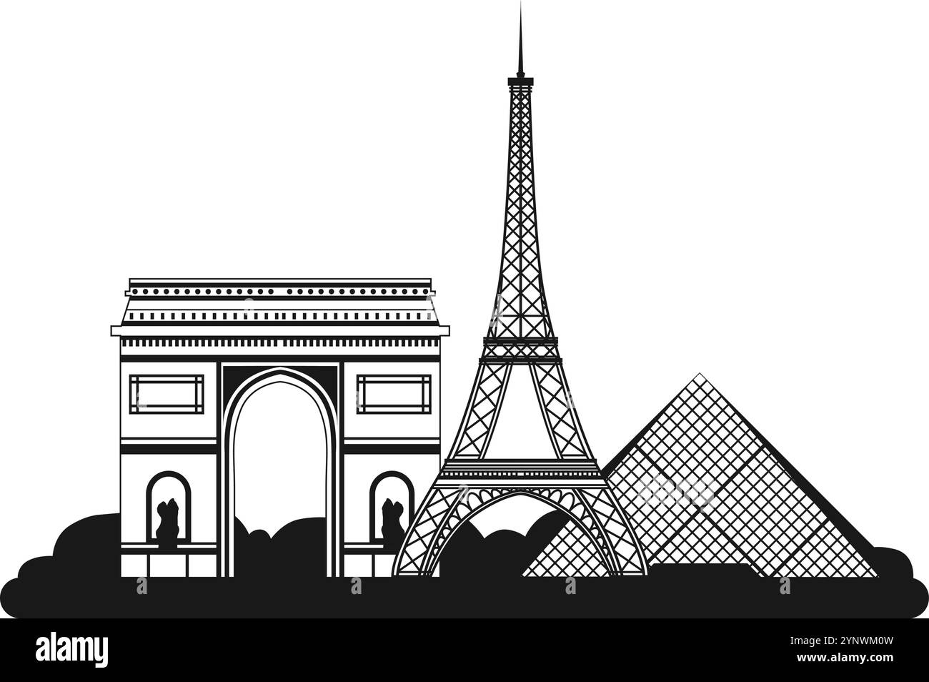 A black and white drawing of Paris with the Eiffel Tower and the Arc de ...
