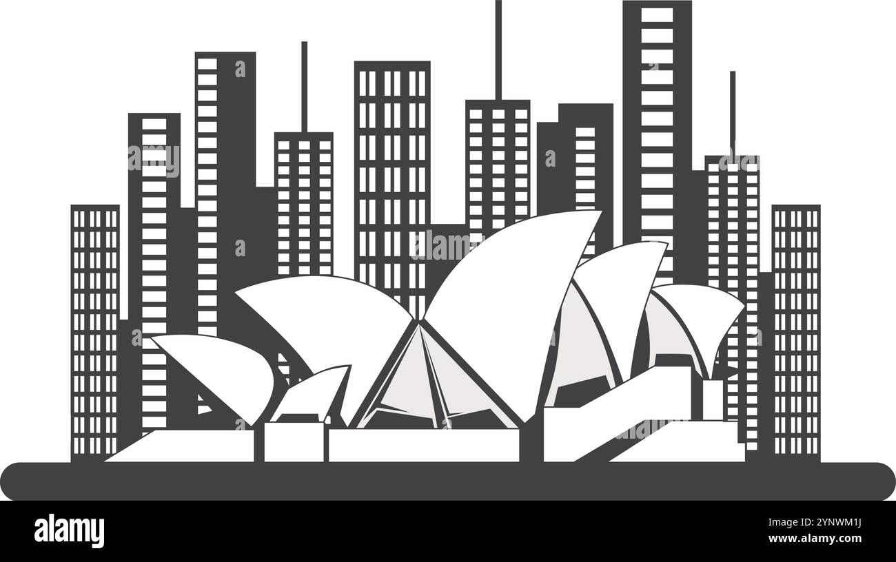 A city skyline with the Sydney Opera House in the middle. The city is ...