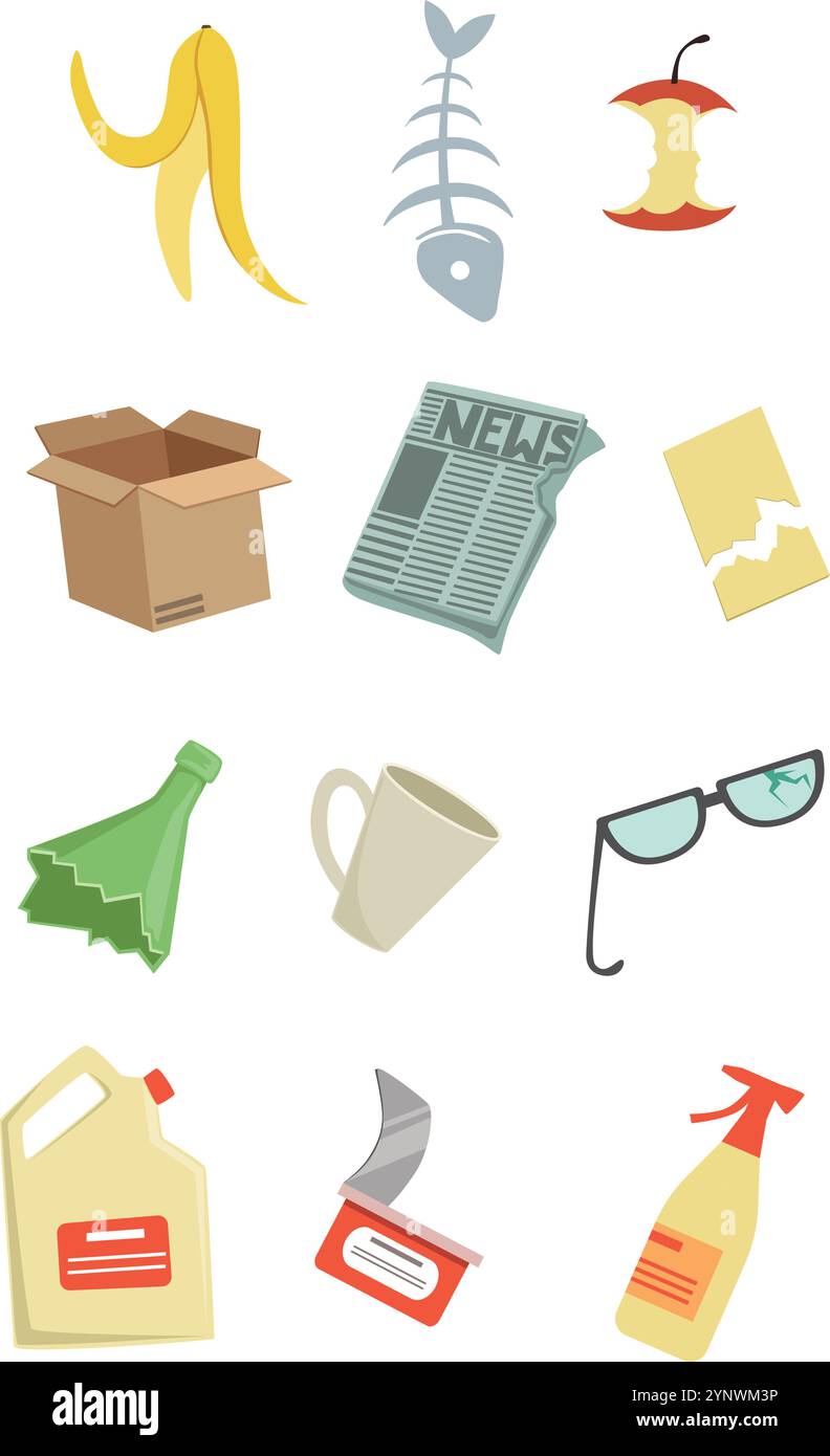 Garbage rubbish trash waste. A collection of various objects, including ...