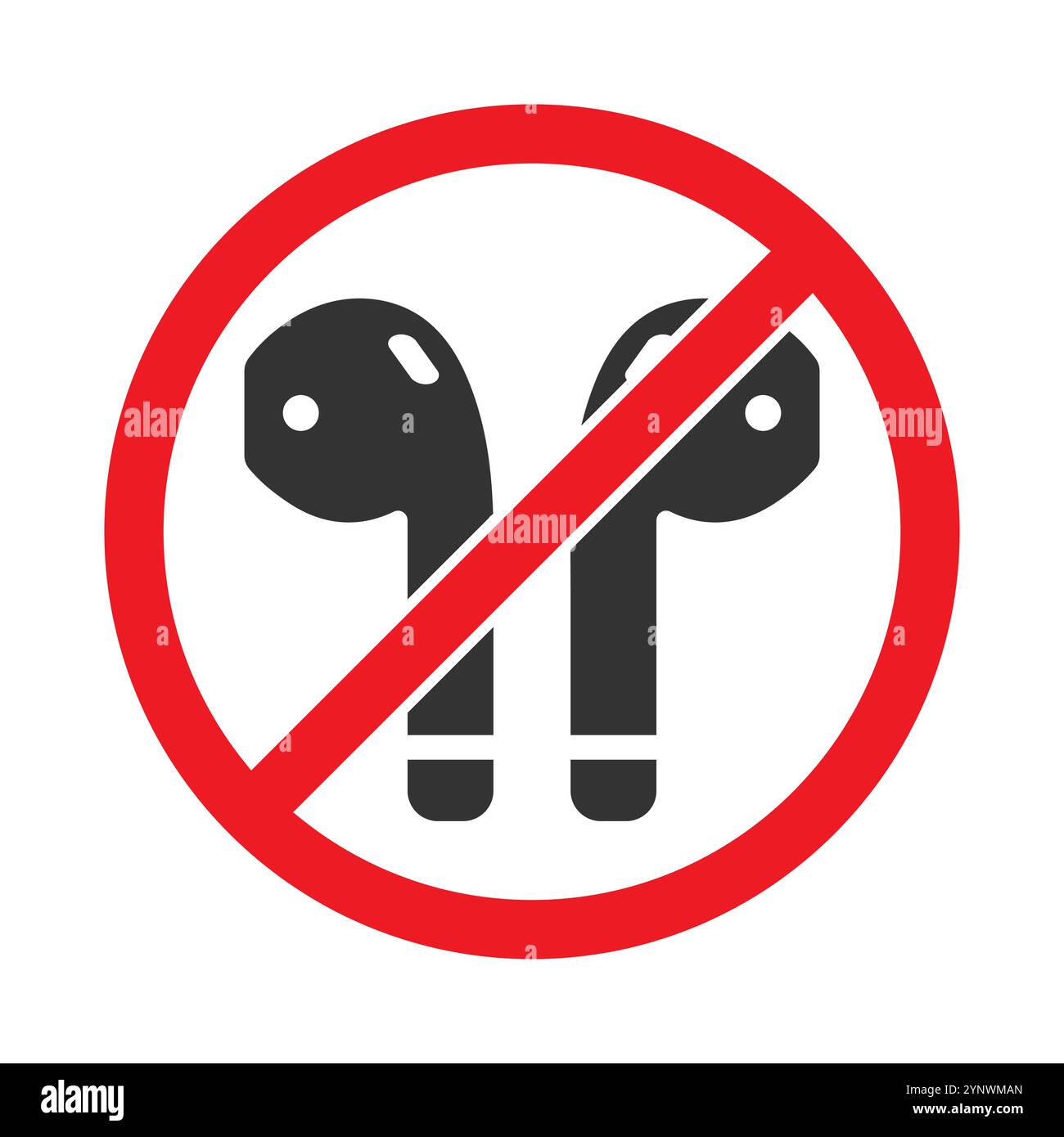 No Wireless earphones icon symbol. Bluetooth ear pods not allowed logo ...