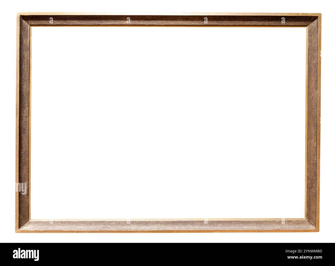 narrow carved golden painting frame isolated on white background with ...