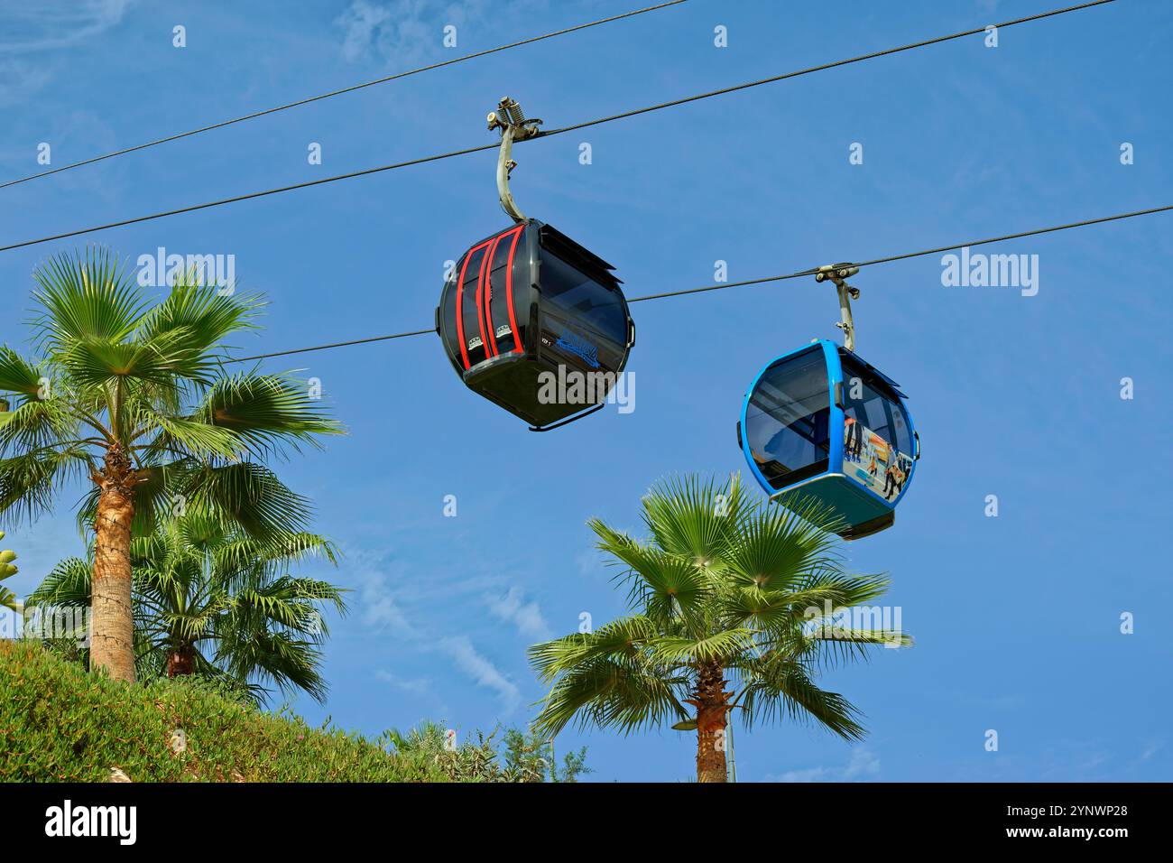 The cable car taking passengers up to the Agadir Oufella Kasbah which ...