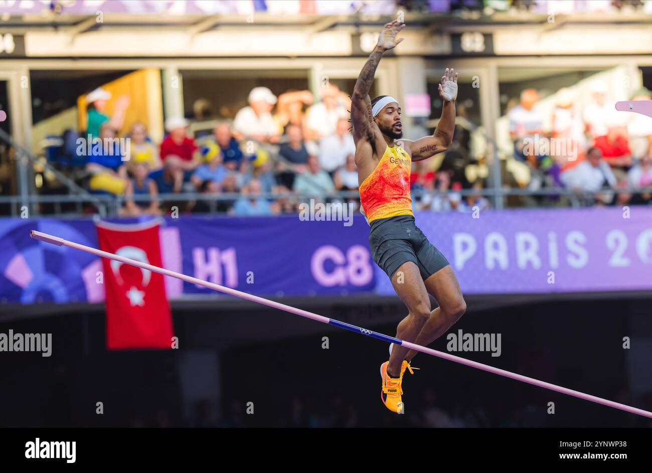 Bo Kanda Lita Baehre participating in the pole vault at the Paris 2024 ...
