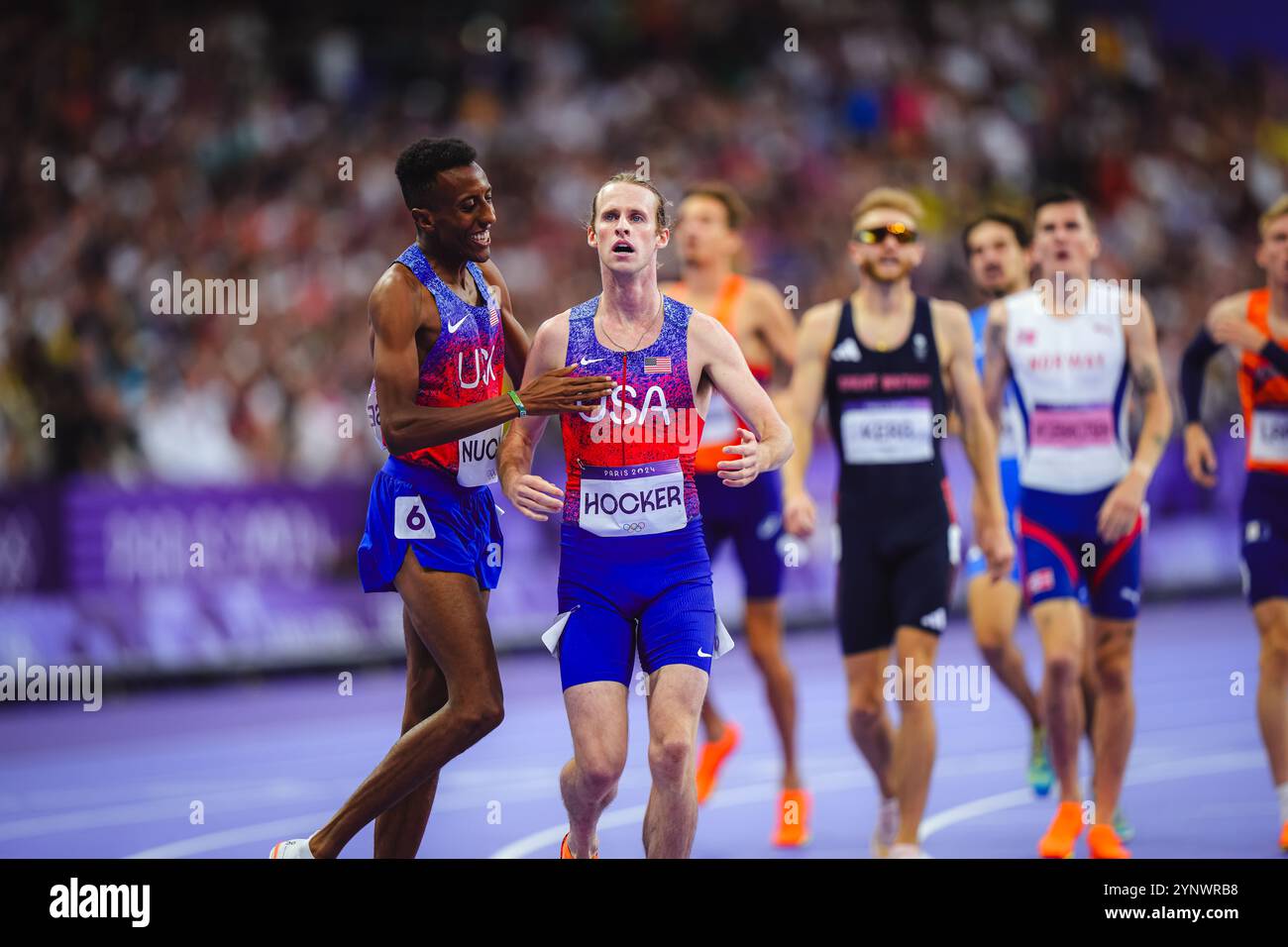 Cole Hocker winning in the 1500 meters at the Paris 2024 Olympic Games ...