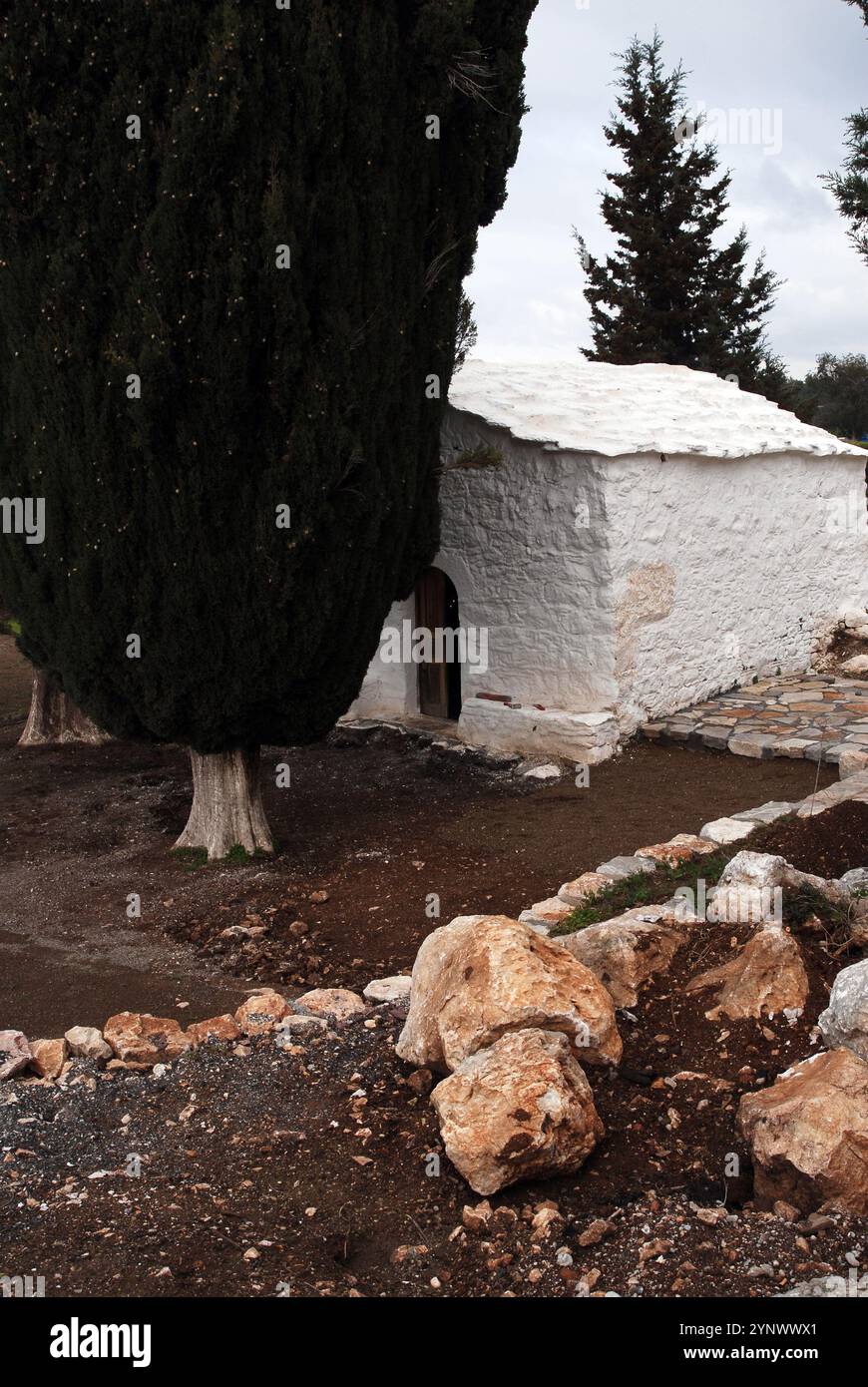 Greece Rhodes island Agios Isidoros village and Akramitis monastery ...