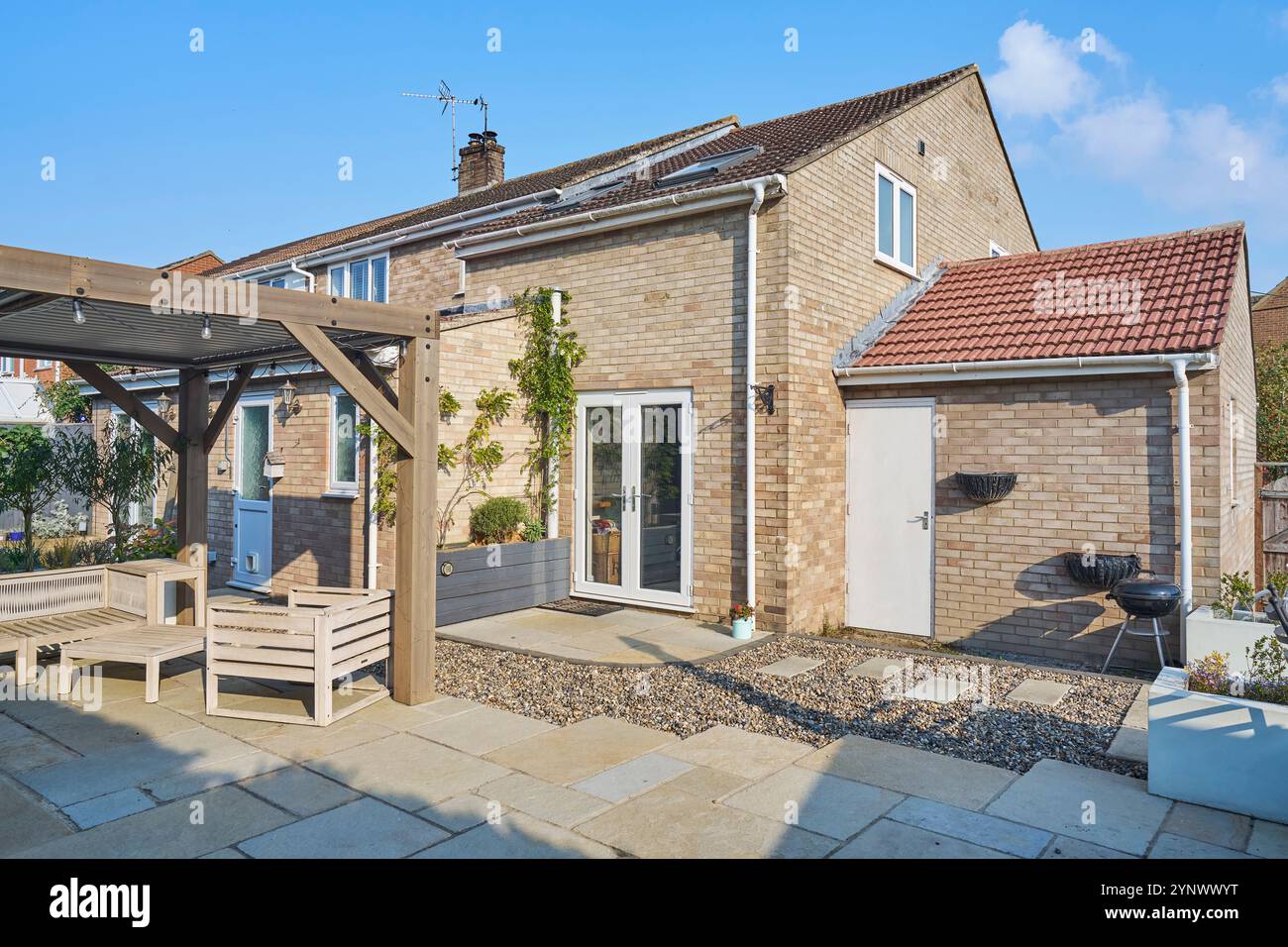 Rear View Showing Exterior Of Typical UK Semi Detached House Or Home ...