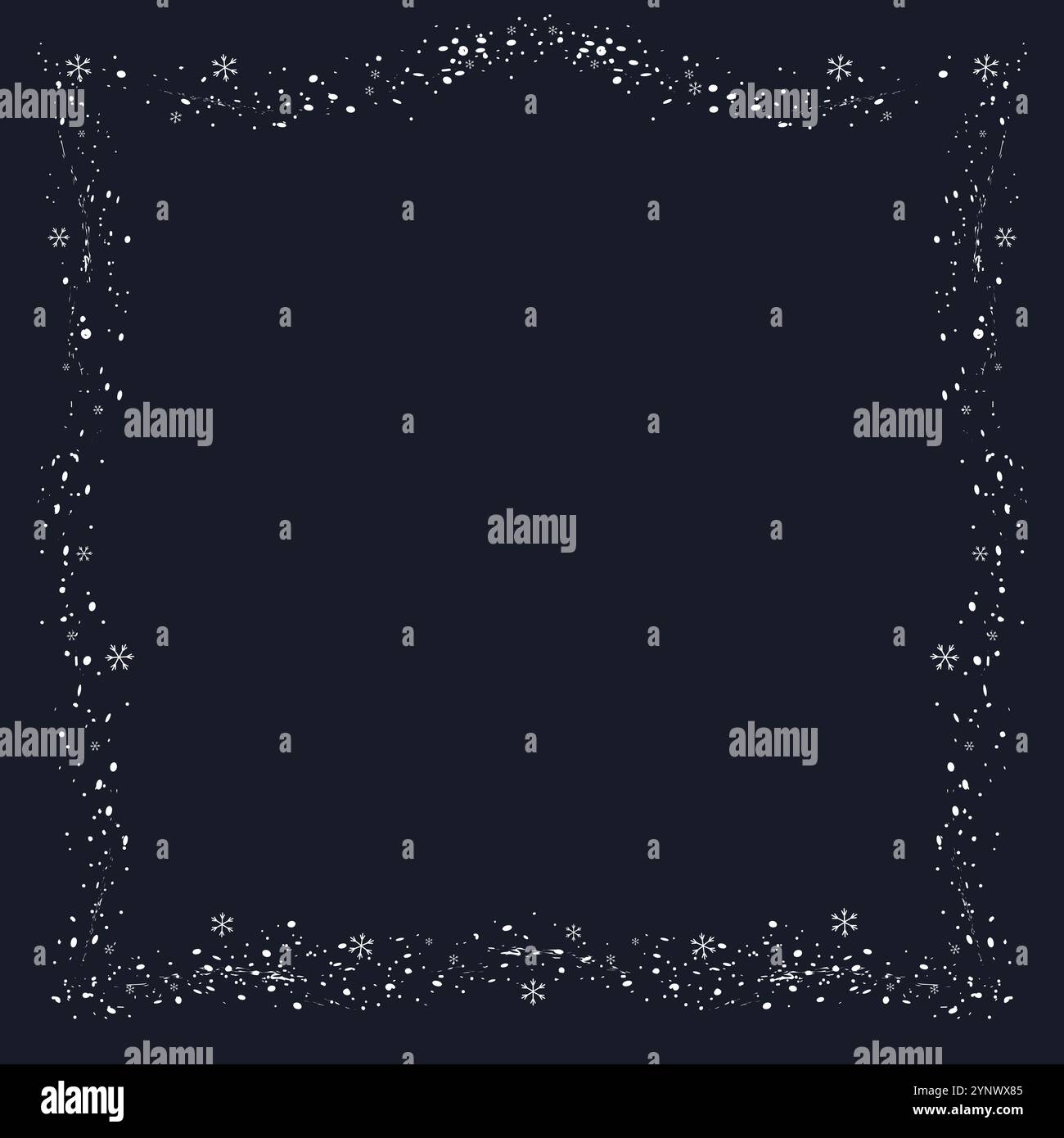 Snowy winter rectangle frame. Border with snowflakes and snowy dust ...