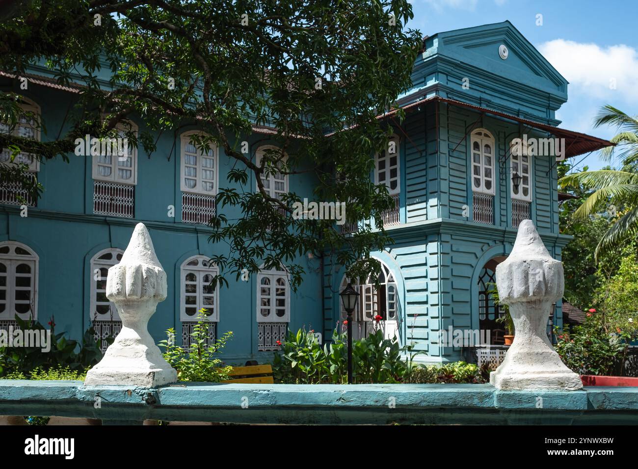 A beautiful front view of a heritage building built in Portuguese style ...